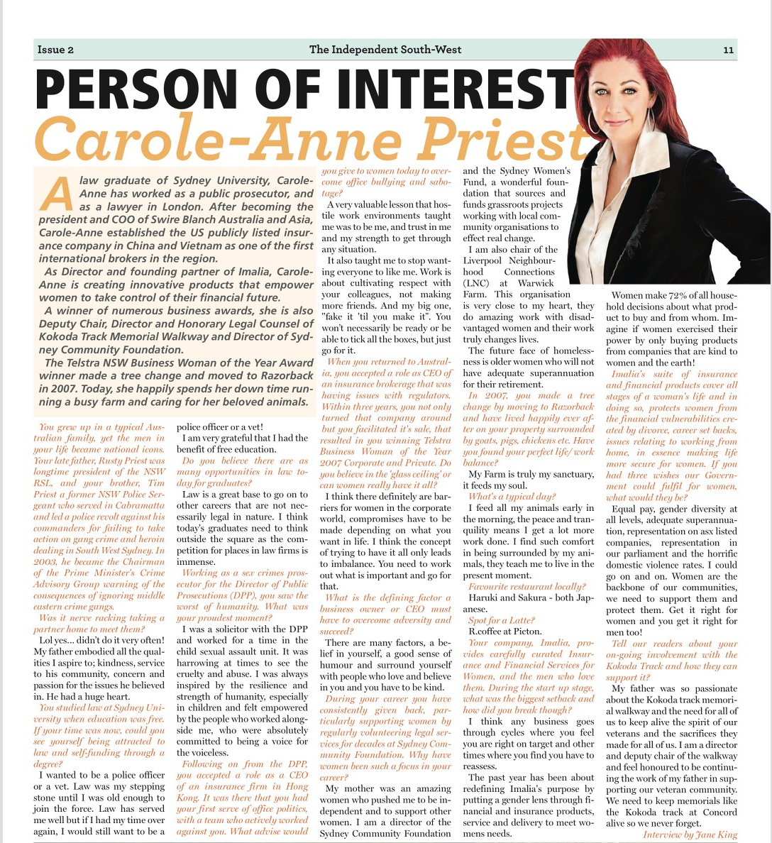 Imalia's Carole-Anne Priest In The News